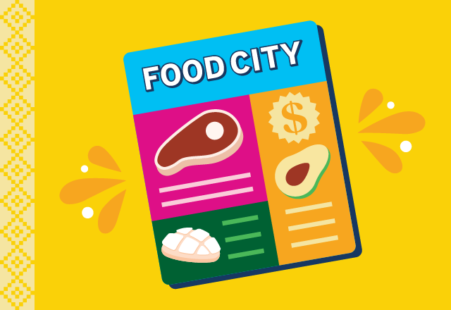 Illustration of ad with meat, avocado and pastries. Shop Our 3-Day Sale ...